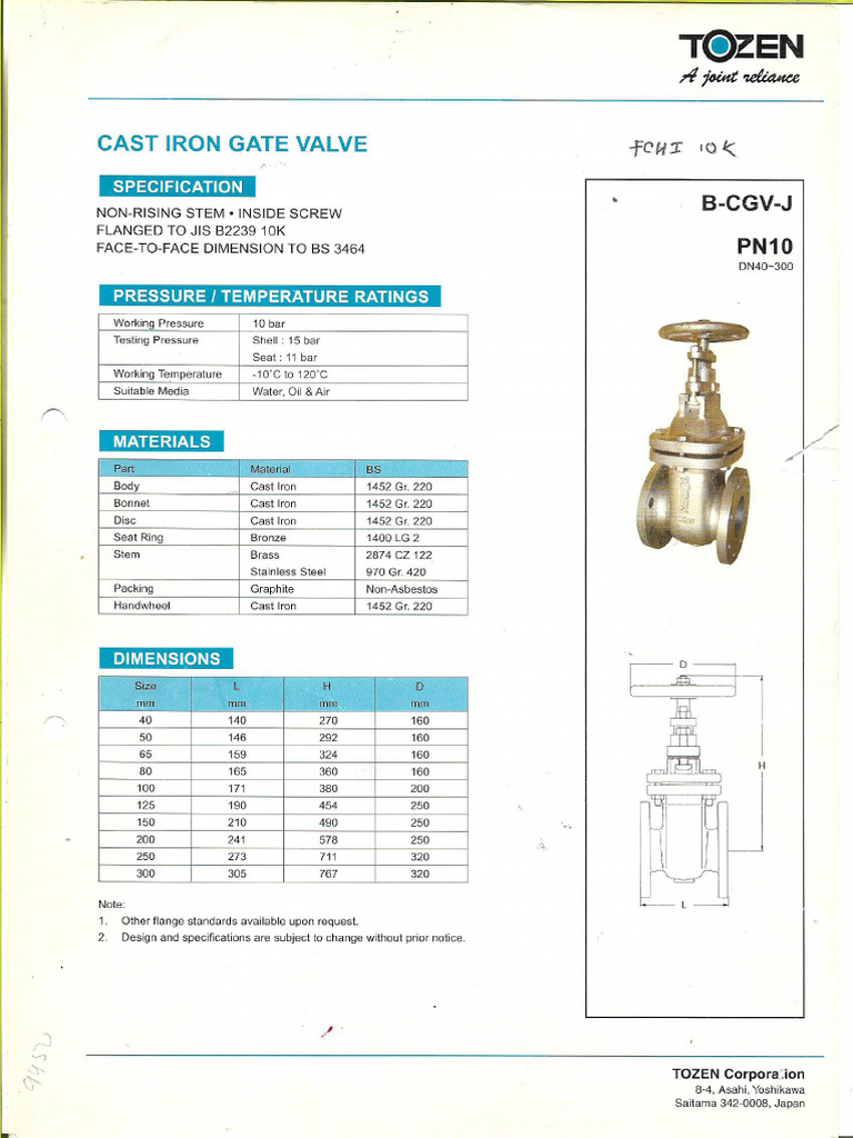 Katalog Gate VLV Fchi 10k Tozen | PDF