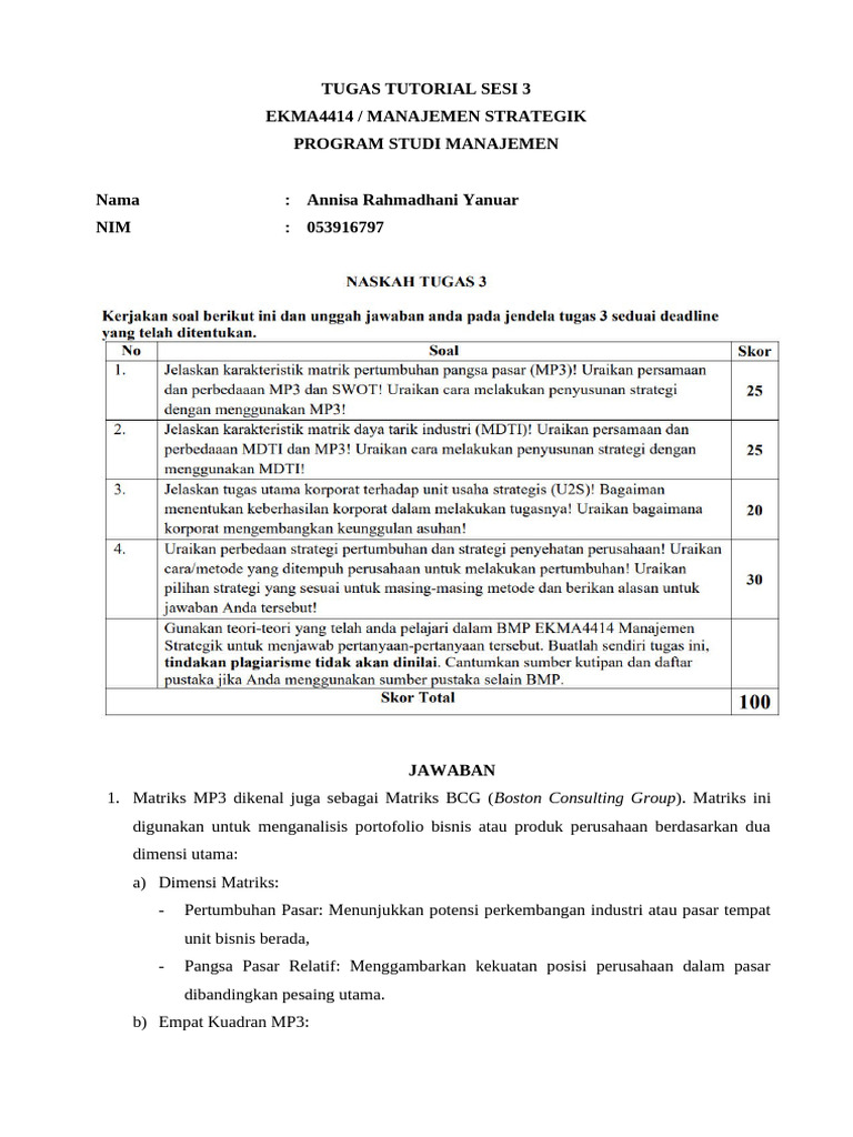 Analisis Matriks BCG dalam Strategi Bisnis | PDF