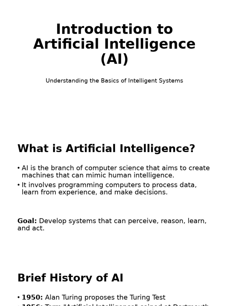 #1 Introduction To Artificial Intelligence (AI) | PDF | Artificial Intelligence | Intelligence ...