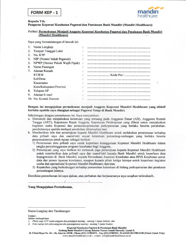 Form Kep-1 - Formulir Permohonan Menjadi Anggota Koperasi Mandiri ...