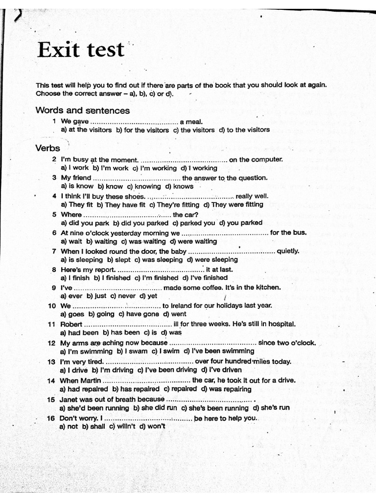 Grammar - Exit Test | PDF