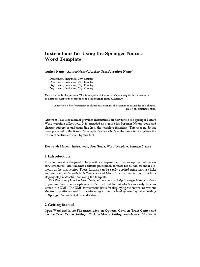 Instructions SpringerNature Word Template | PDF | Citation | Paragraph