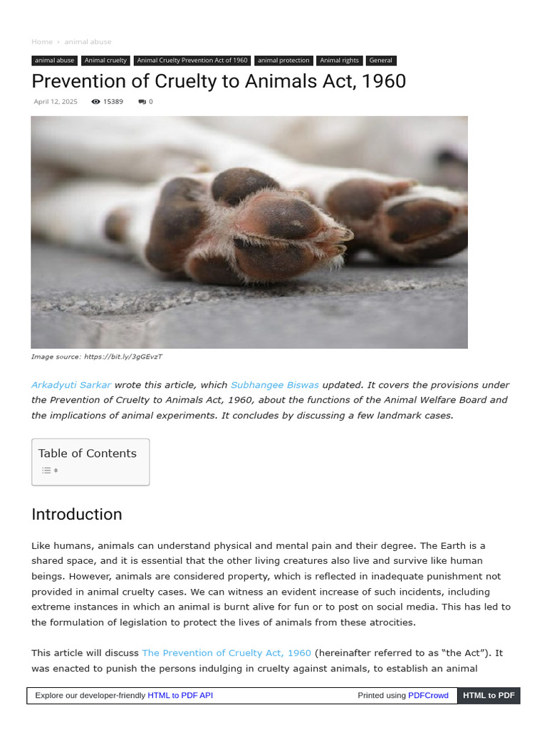 Blog Ipleaders in Prevention Cruelty Animal Act 1960 | PDF | Search Warrant | Cruelty To Animals