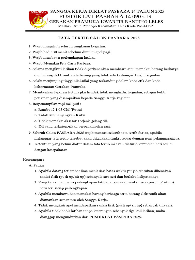 Tata Tertib Calon Pasbara 2025-1 | PDF