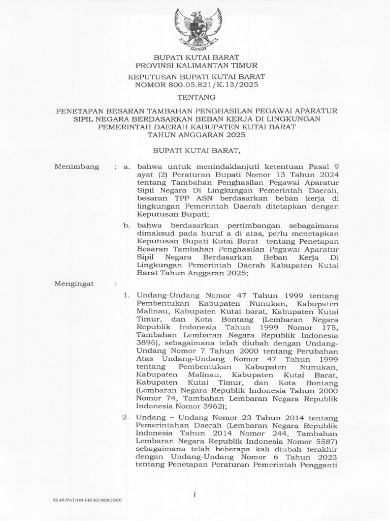 Penetapan Besaran TPP ASN Berdasarkan Beban Kerja | PDF