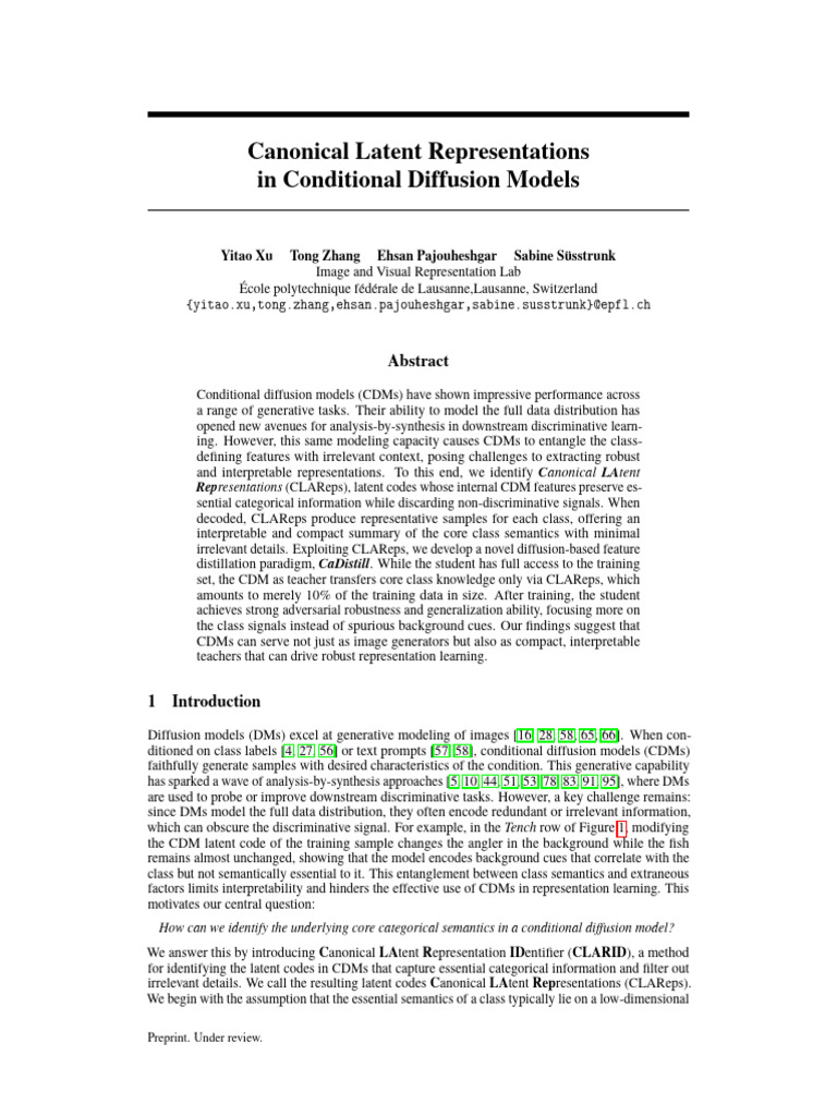 Canonical Latent Representations in Conditional Diffusion Models | PDF | Information | Applied ...