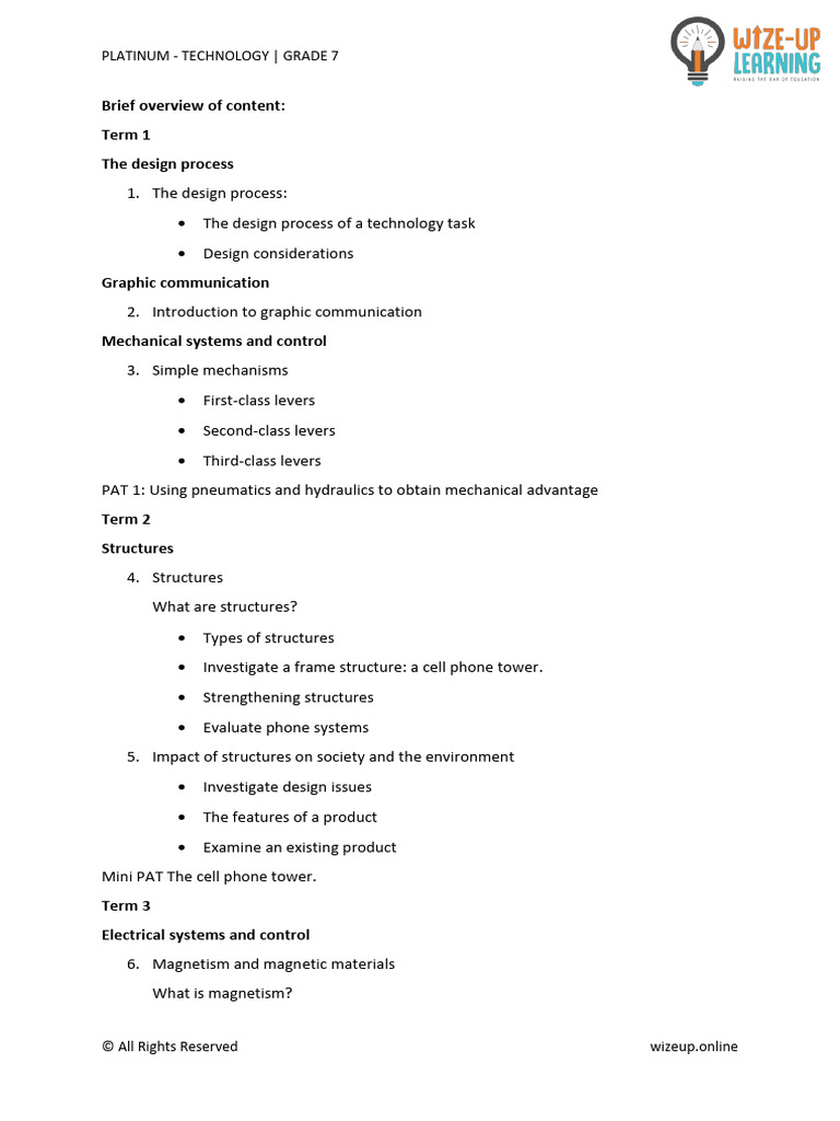 Grade 7 Technology Curriculum Overview | PDF | Lever