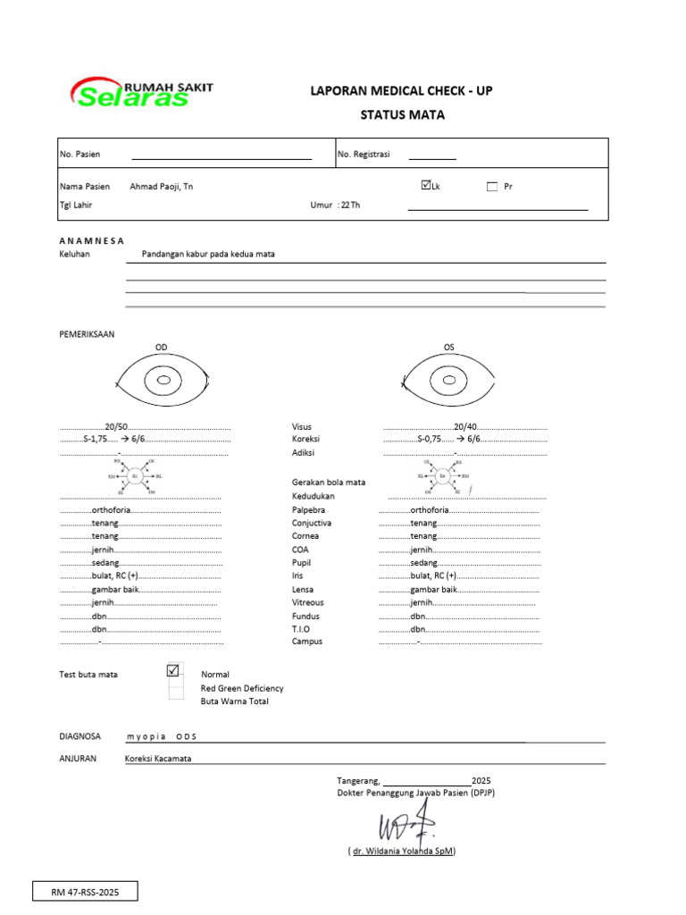 Hasil Mcu Pemeriksaan Mata TN Ahmad Paoji | PDF