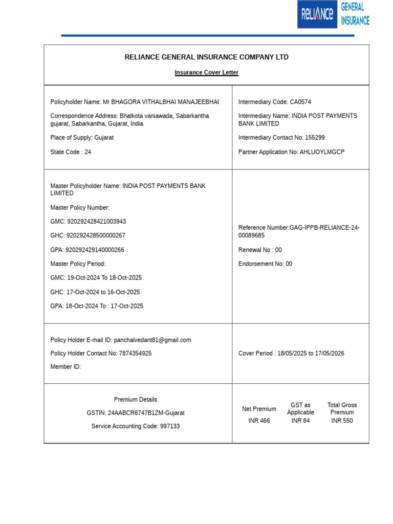Reliance General Insurance Policy Details | PDF | Insurance | Childbirth