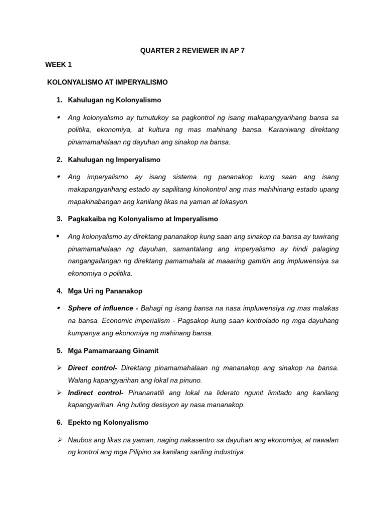 Q2 Reviewer in Ap 7 | PDF