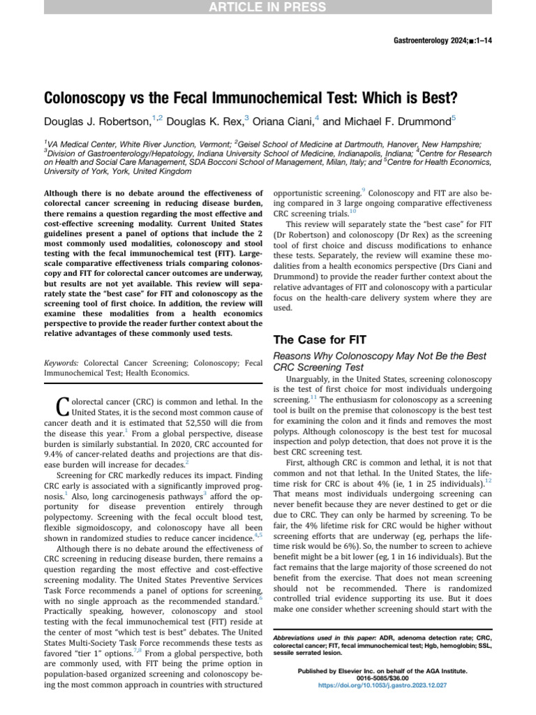 2024 Colonoscopy Vs The Fecal Immunochemical Test - Which Is Best ...