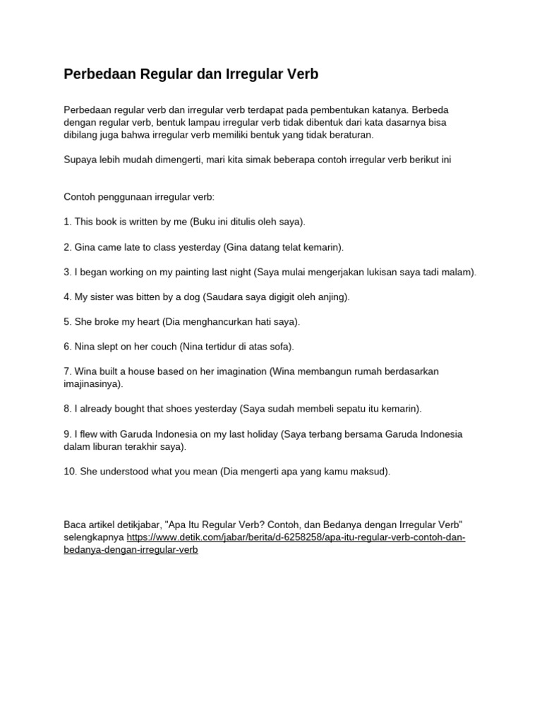 Perbedaan Regular Dan Irregular Verb | PDF