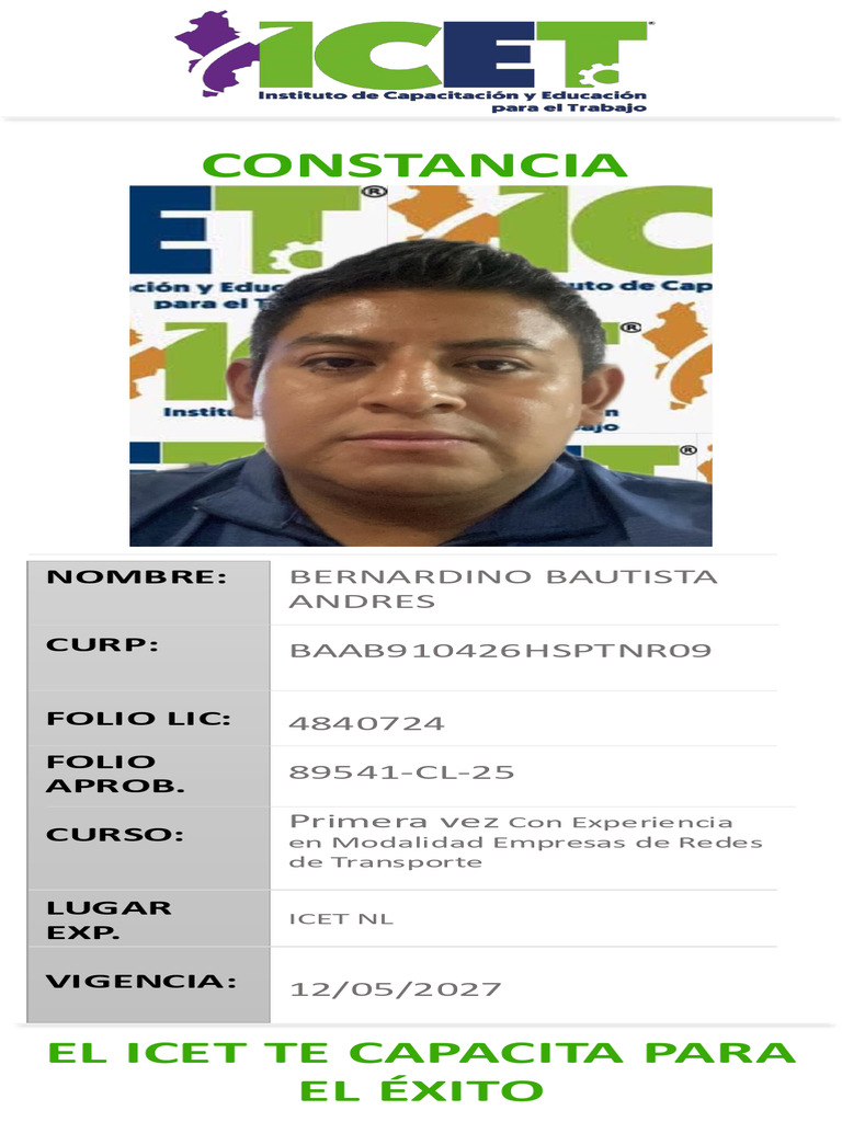 Constancia: El Icet Te Capacita para El Éxito | PDF