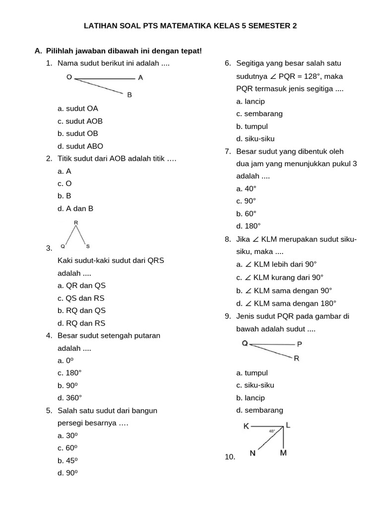 Latihan Pts Kls 5 SMT 2 MTK | PDF