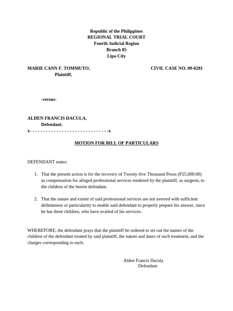 Motion For Bill of Particulars | PDF