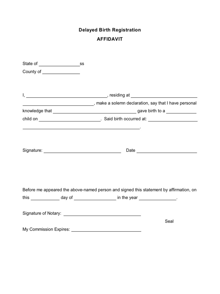 Delayed Birth Registration Affidavit | PDF