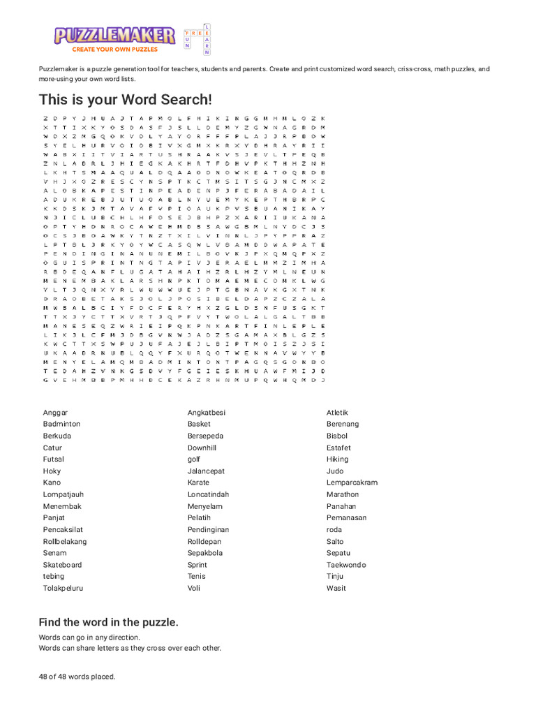 Word Search Puzzle - Discovery Education Puzzlemaker | PDF