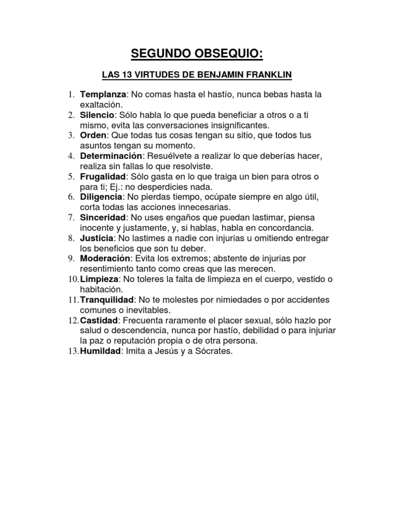Las 13 Virtudes de Benjamin Franklin | PDF