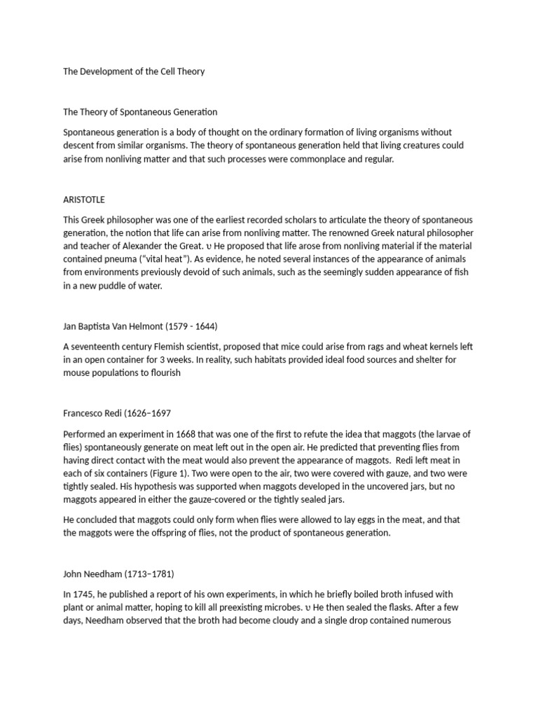 The Development of The Cell Theory | PDF | Cell (Biology) | Biology