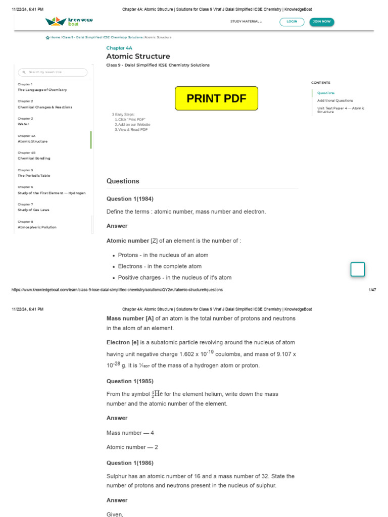 Chapter 4A - Atomic Structure - Solutions For Class 9 Viraf J Dalal Simplified ICSE Chemistry ...