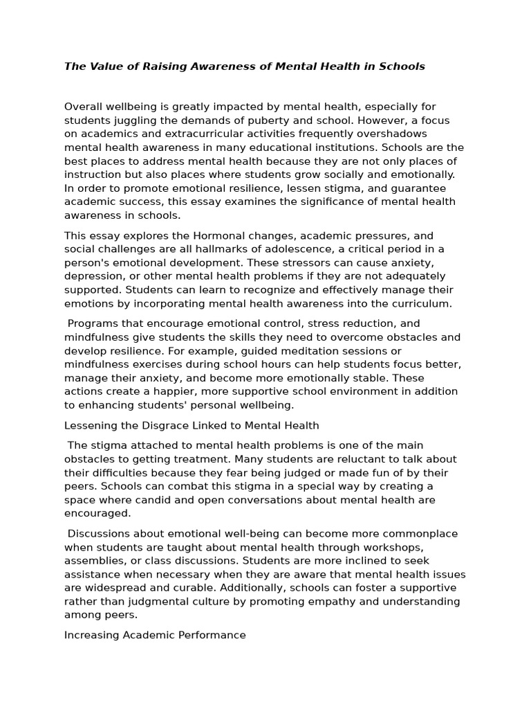 The Value of Raising Awareness of Mental Health in Schools | PDF ...