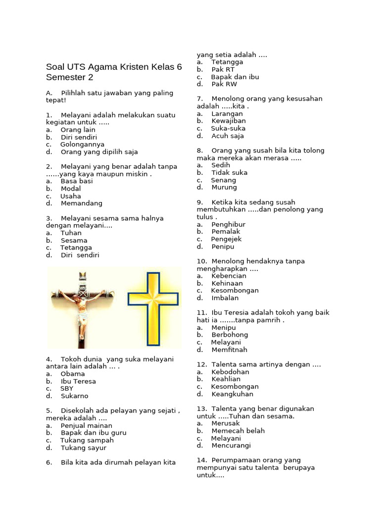Soal UTS Agama Kristen Kelas 6 Semester 2 | PDF