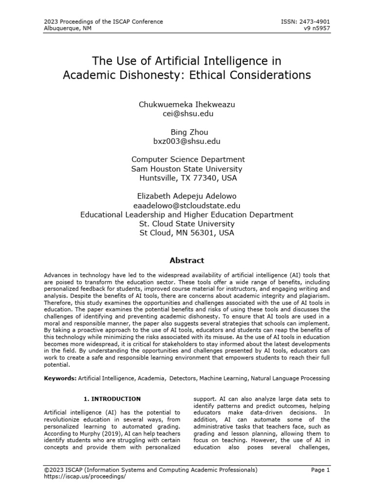 The Use of Artificial Intelligence in Academic Dishonesty: Ethical Considerations | PDF ...