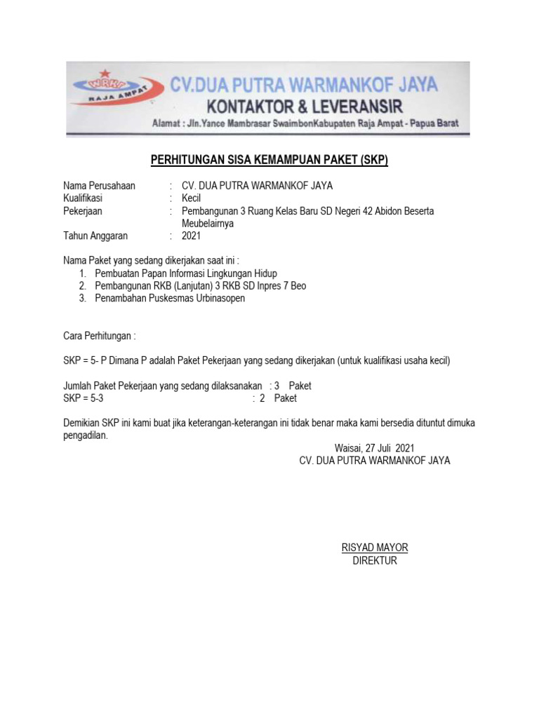 Perhitungan SKP CV. Dua Putra Warmankof Jaya | PDF