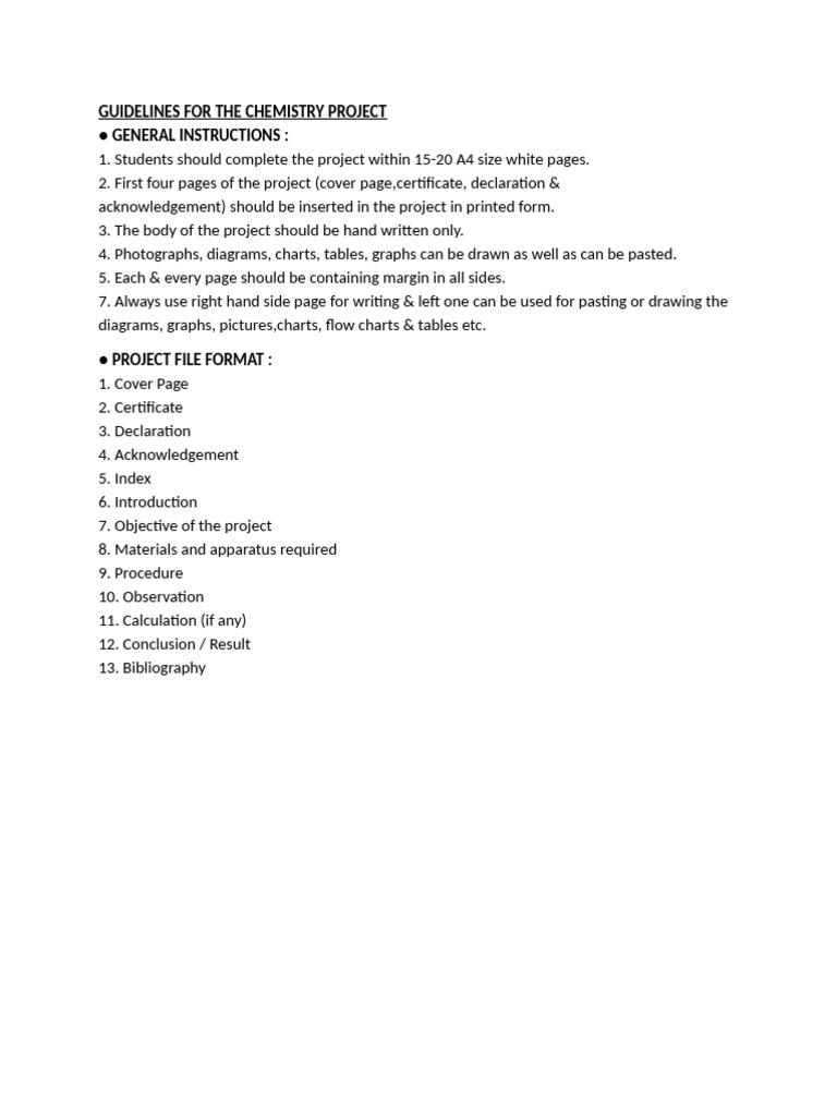 Chemistry Project Guidelines for CBSE | PDF