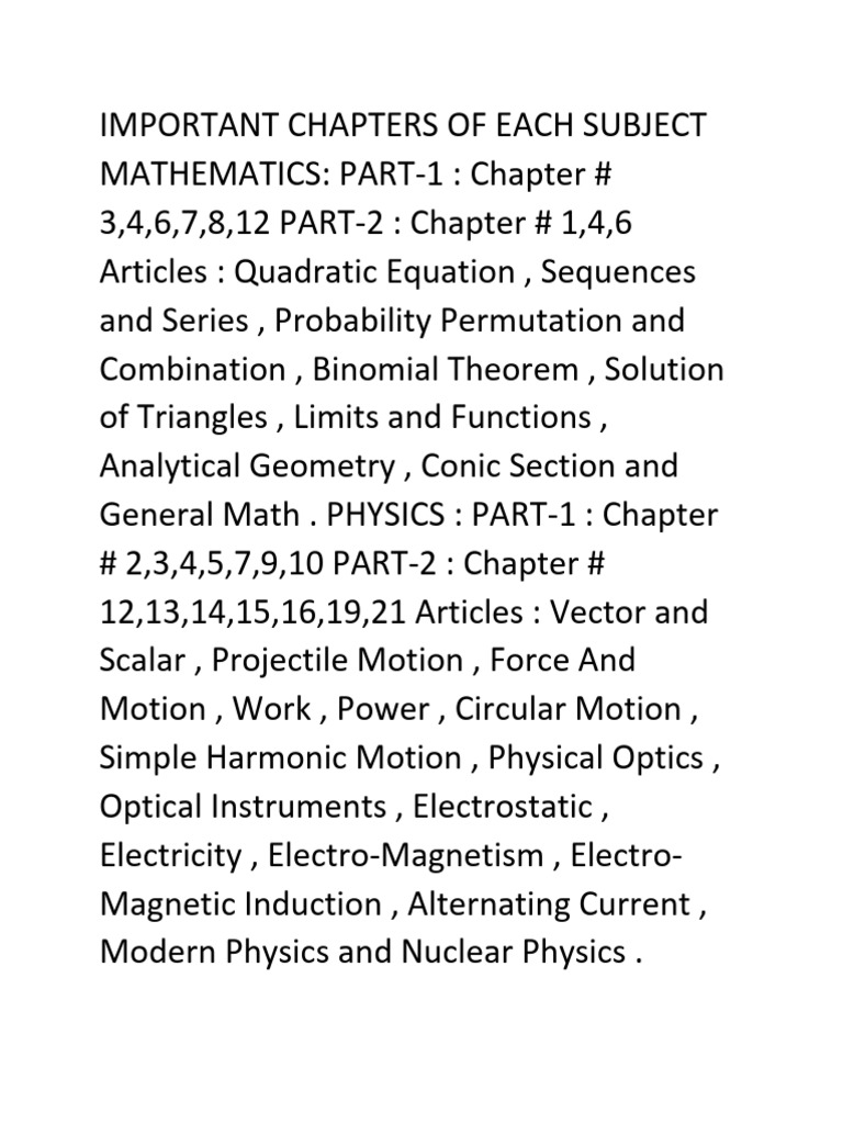 Important Topics of Each Subject | PDF | Engineering | Chemistry