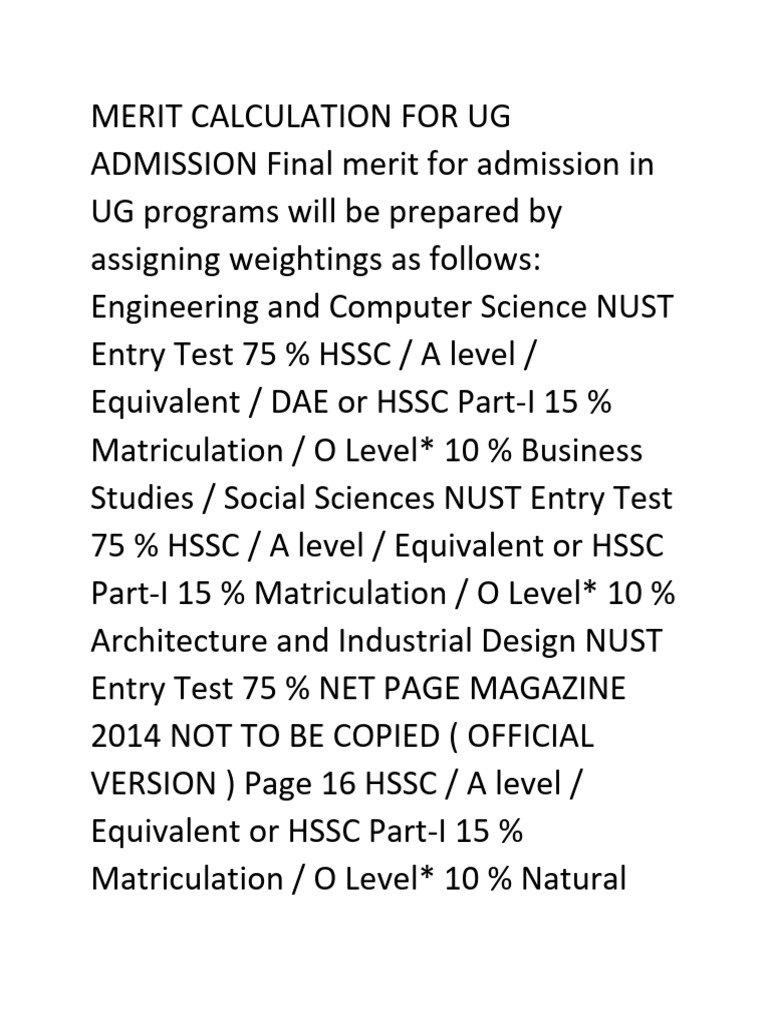 Fields Offered in Nust and Merit of Each Field | PDF