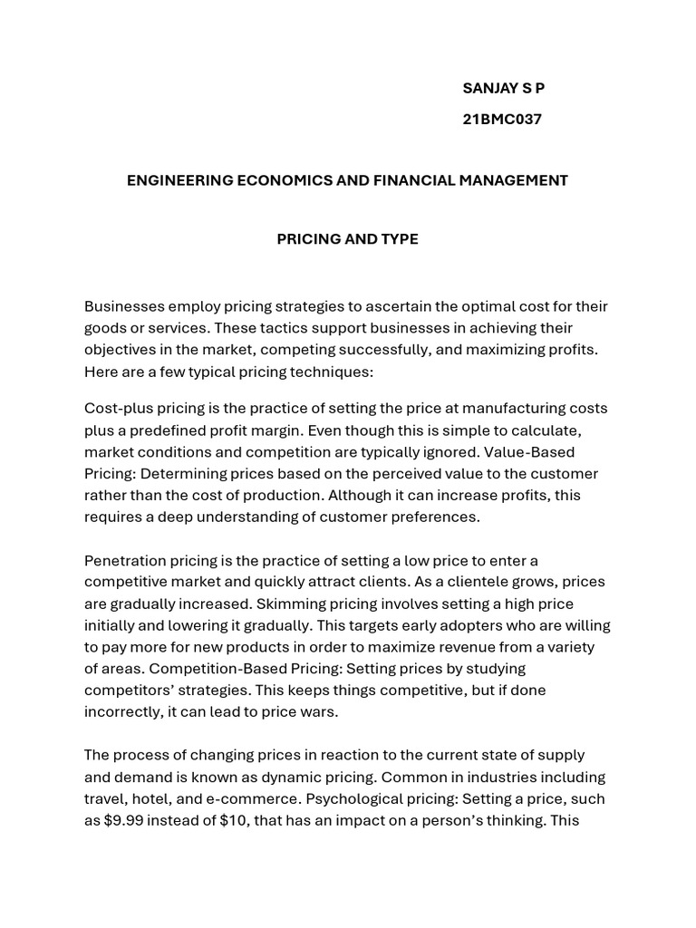Sanjay Document | PDF | Pricing | Prices