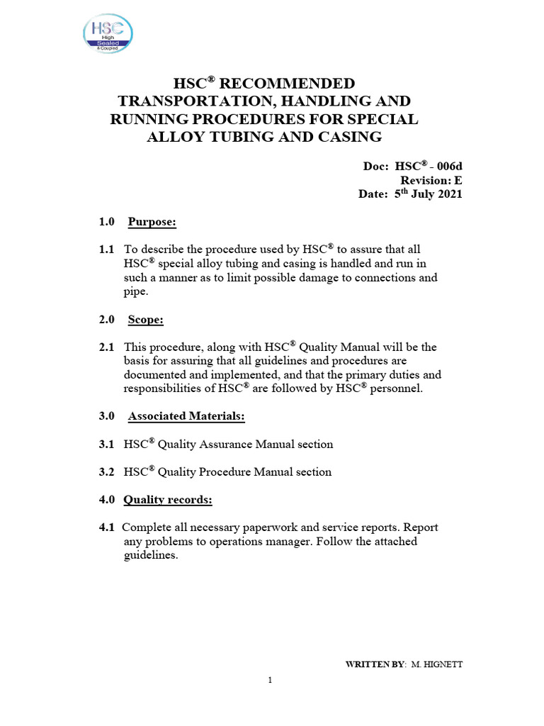 006d Running Handling Special Alloy Rev E | PDF | Pipe (Fluid Conveyance) | Elevator