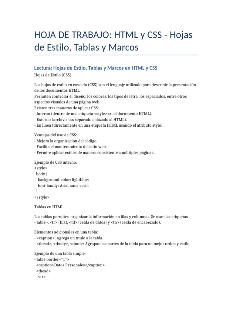 Hoja Trabajo HTML CSS Victor Marroquin | PDF | HTML | Hipertexto