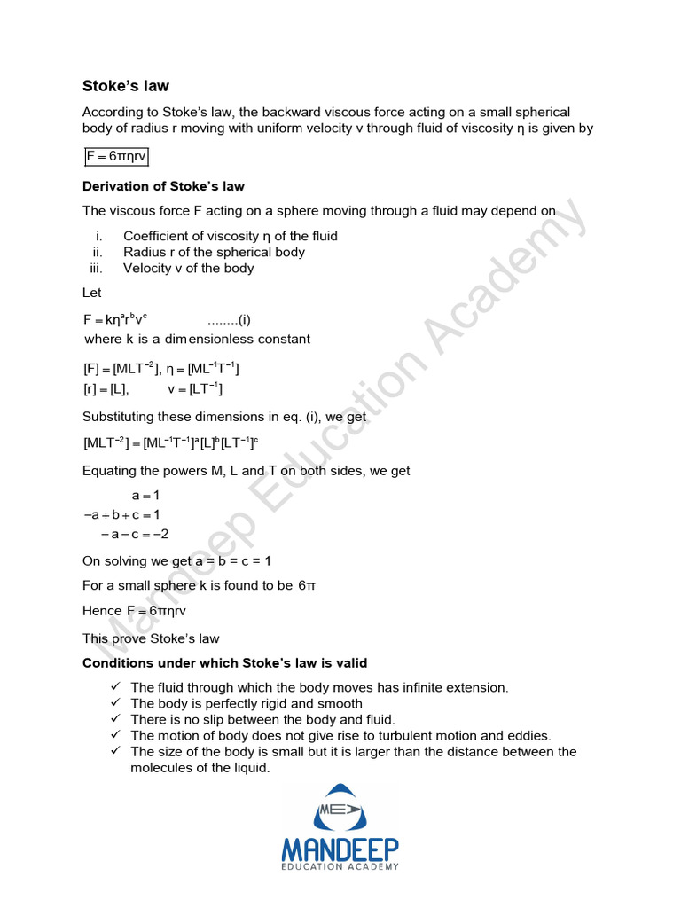 Stokes Law | PDF