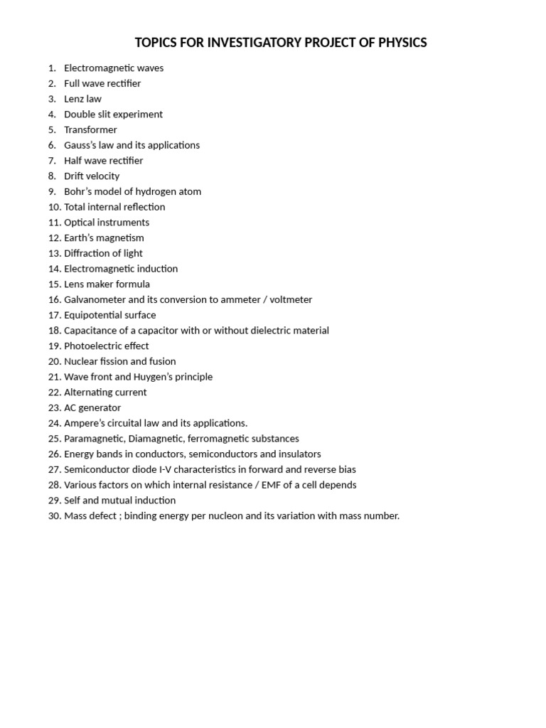 Topics of Investigatory Project | PDF