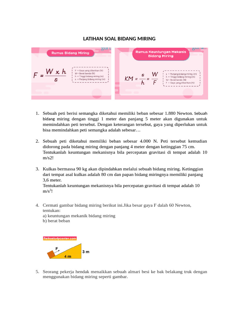 Latihan Soal Bidang Miring Kelas 8 | PDF