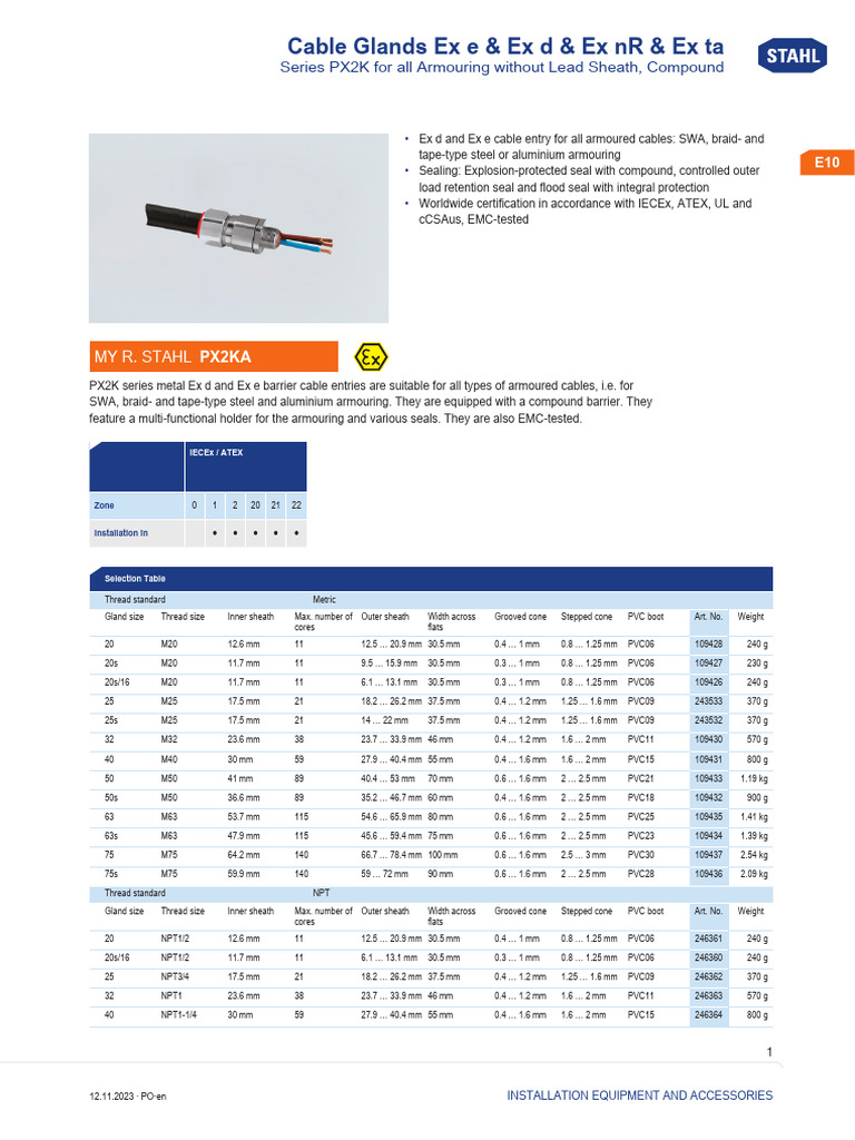 Ex Product Overview Cable Glands Ex e Ex D Ex NR Ex Ta Px2k en GB ...