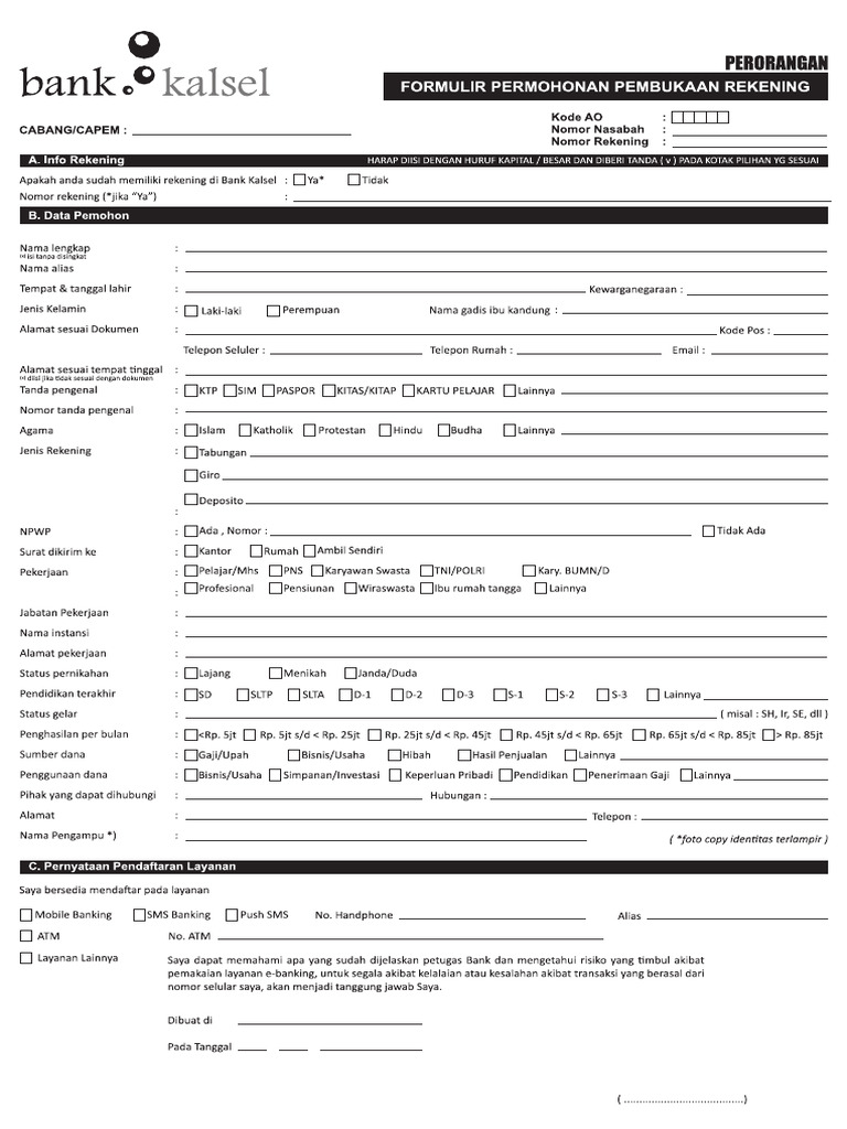 Form Nasabah Perorangan BW-1 | PDF