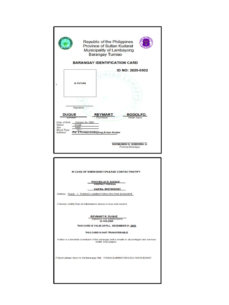 Barangay Id Size | PDF