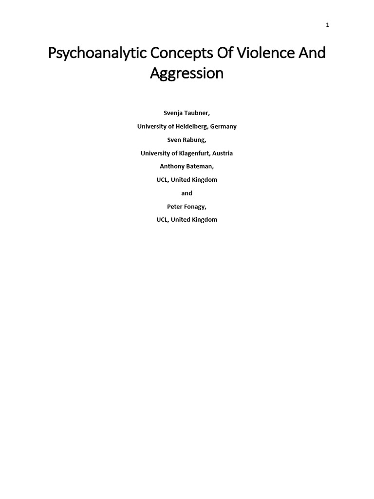 Psychoanalysis of Violence and Aggression | PDF | Mental Disorder ...