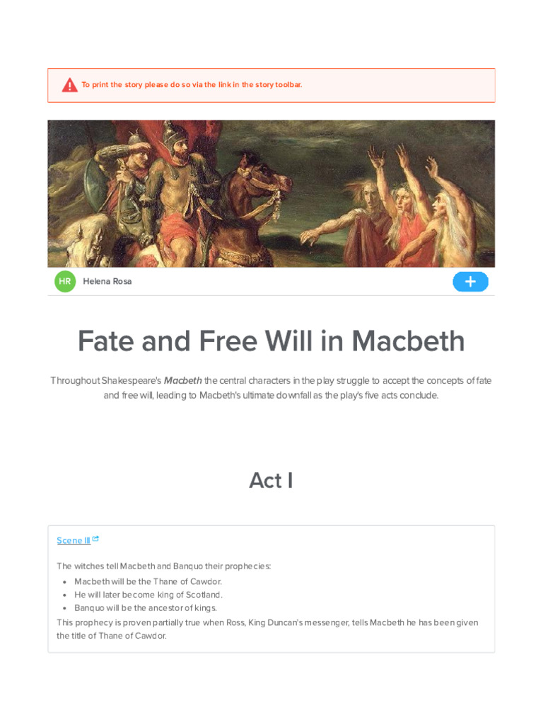 Fate and Free Will in Macbeth - Sutori | PDF | Macbeth | Shakespearean ...