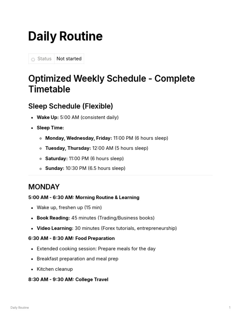Optimized Daily Trading Routine | PDF | Meal | Lunch