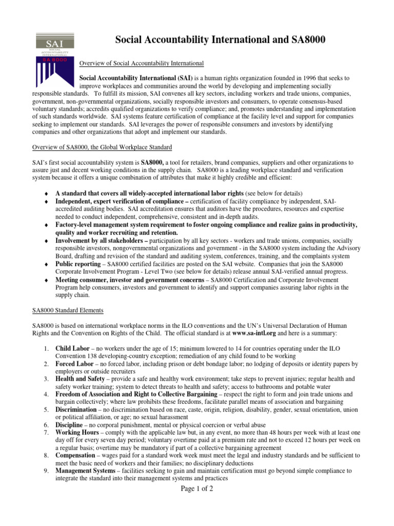 Overview of SA8000 Standards | PDF | Audit | Supply Chain