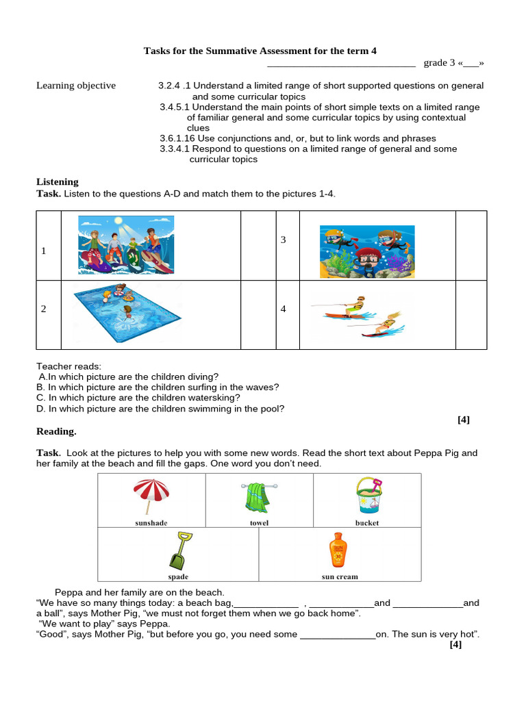 Grade 3 Summative Assessment Tasks | PDF