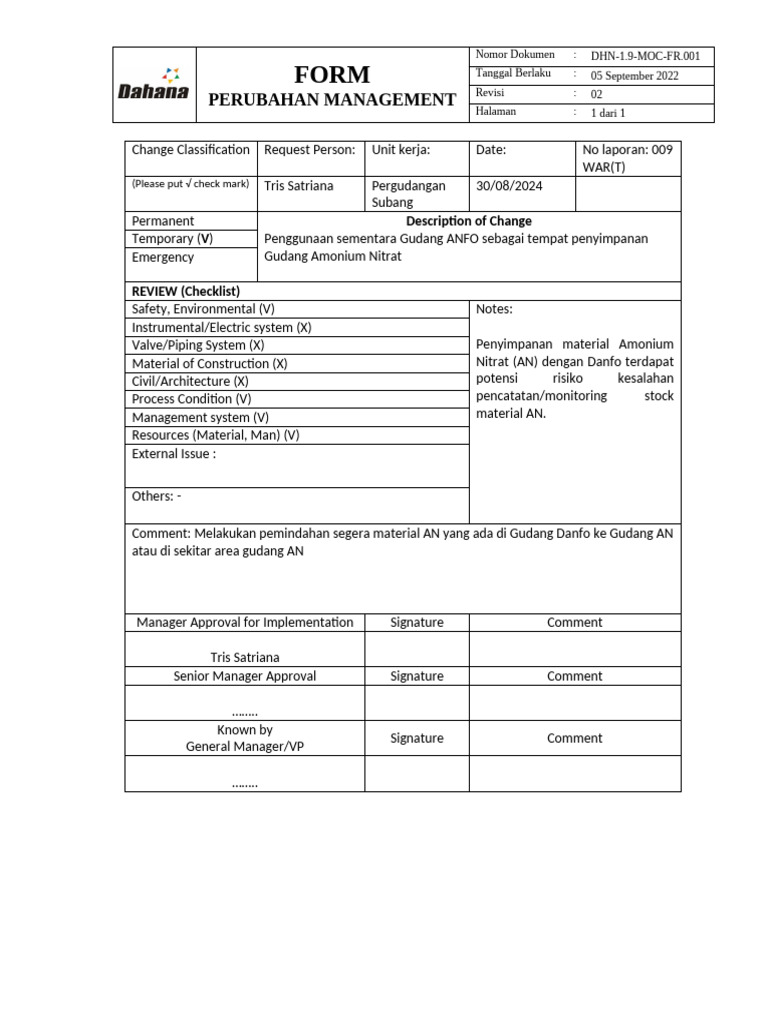 Change Management Request Form | PDF