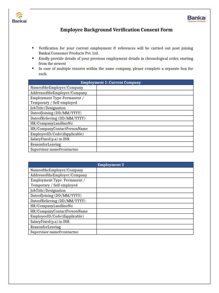 Employee Background Verification Form | PDF