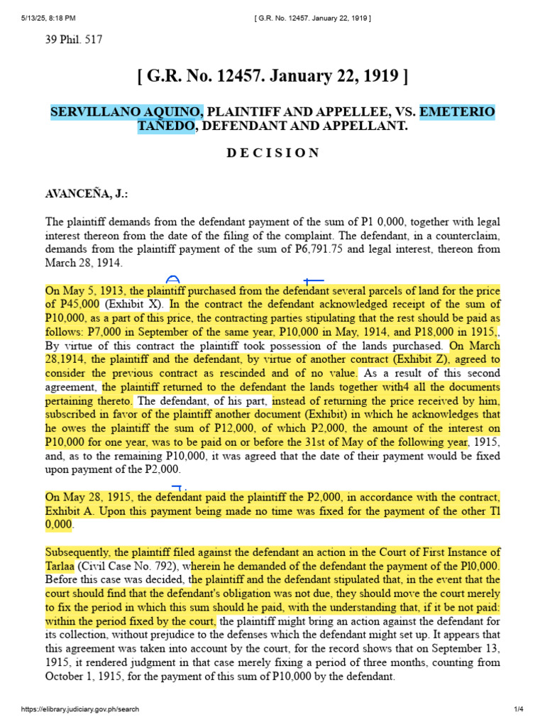Aquino Vs Tanedo, 31 Phil 517 | PDF | Lawsuit | Common Law