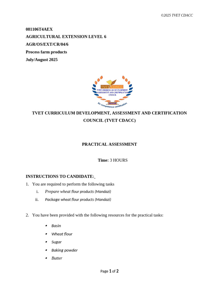 Candidate Practical Process Farm Products 1 Level 6 | PDF