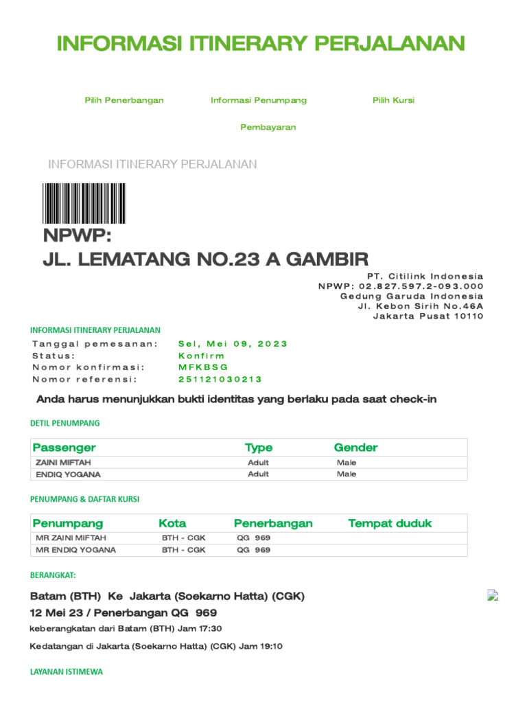 Citilink BTH CGK MR Zini MR Endiq | PDF